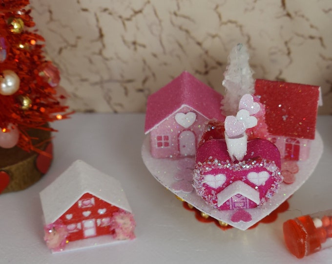 Tiny Miniature Valentine's Day Village - 1:12 Scale Dollhouse Glitter ...