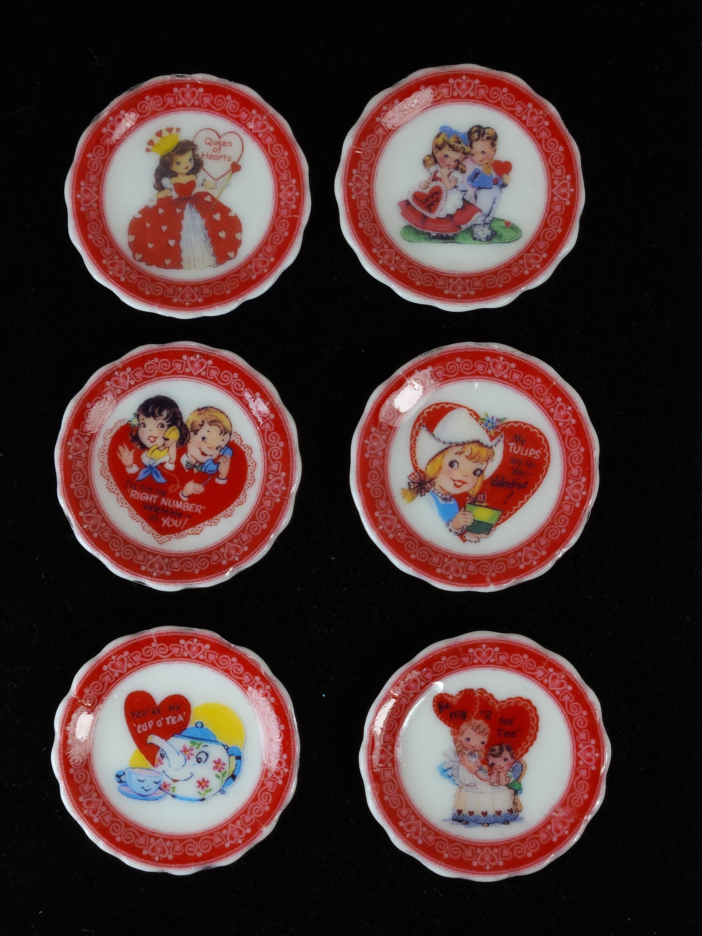 Dollhouse Miniature Valentines Day Plates Set Of 2 1 12 Scale Vintage