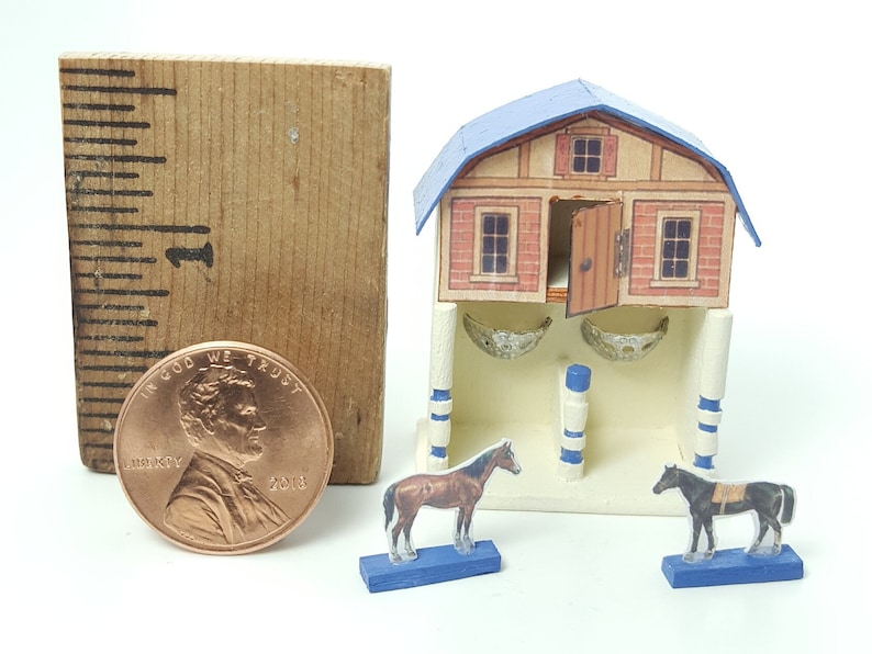 Miniature Dollhouse Toy Horse Stable - 1:12 Scale Reproduction of ...