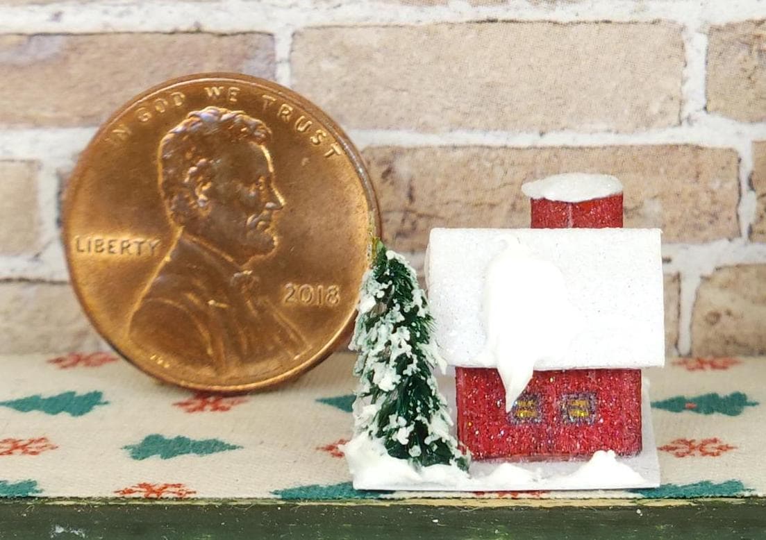 Tiny Christmas Putz Glitter Barn W/ Silo - Dollhouse Miniature 1:12 ...
