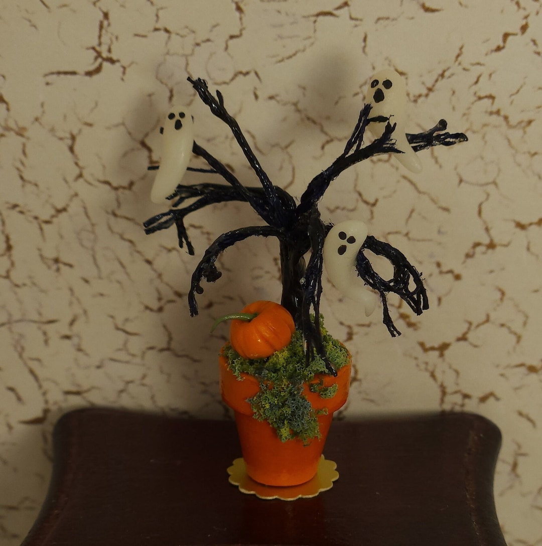 Miniature Halloween Tree W/ Ghosts & Pumpkin 1:12 Scale - Etsy
