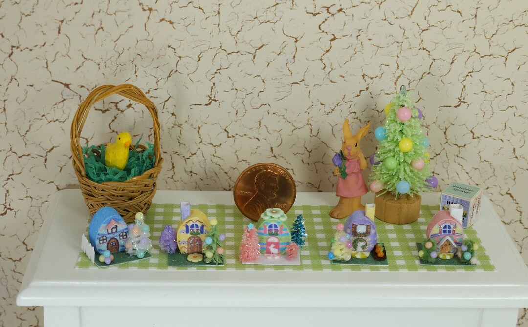 Tiny Easter Egg Glitter House Dollhouse Miniature Vintage Style Paper 6979