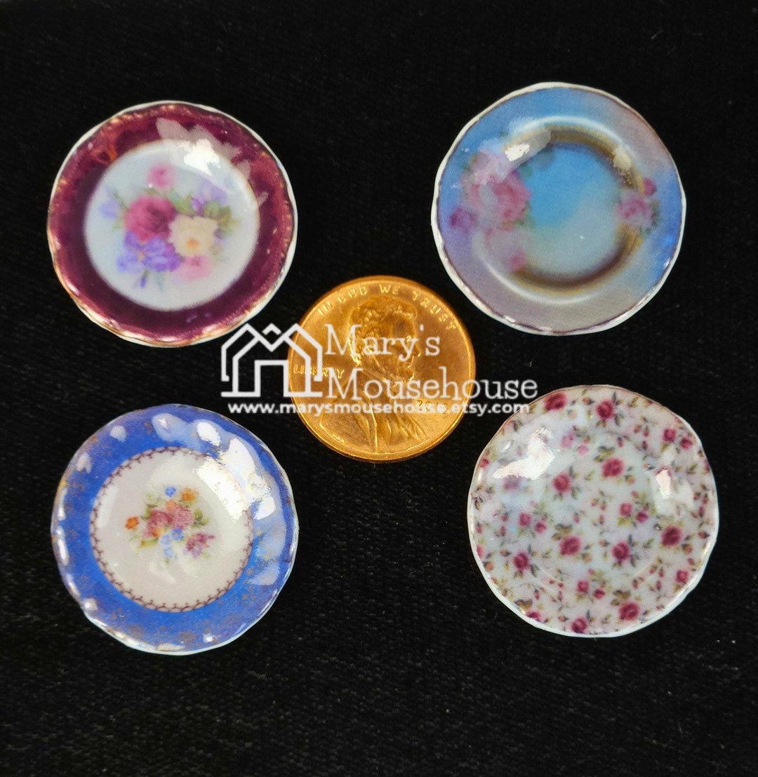 Miniature Flowered Plates - 1:12 Scale Reproductions of Vintage Hand ...