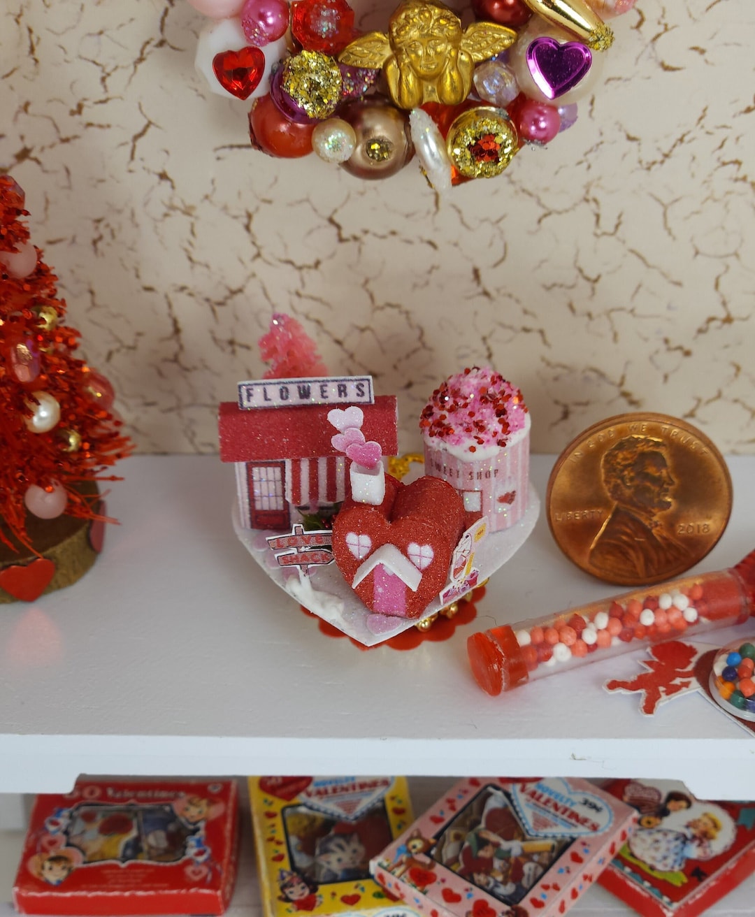 Tiny Miniature Valentine's Day Village, 1:12 Scale Dollhouse Putz ...