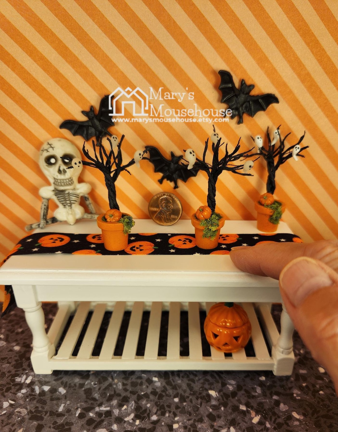 Dollhouse Miniature Halloween Tree W/ Ghosts - 1:12 Scale Black Haunted ...