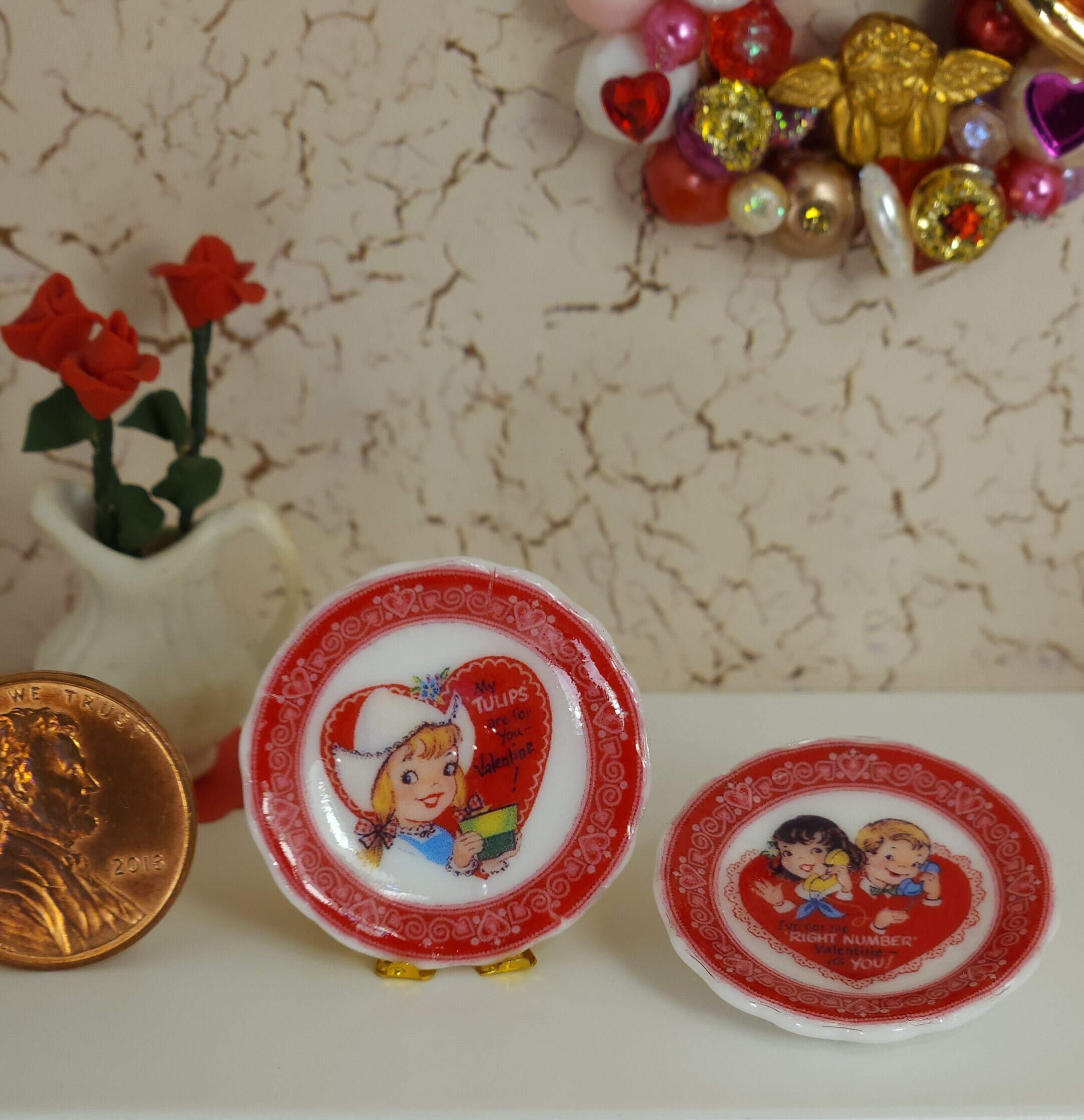 Dollhouse Miniature Valentines Day Plates Set Of 2 1 12 Scale Vintage