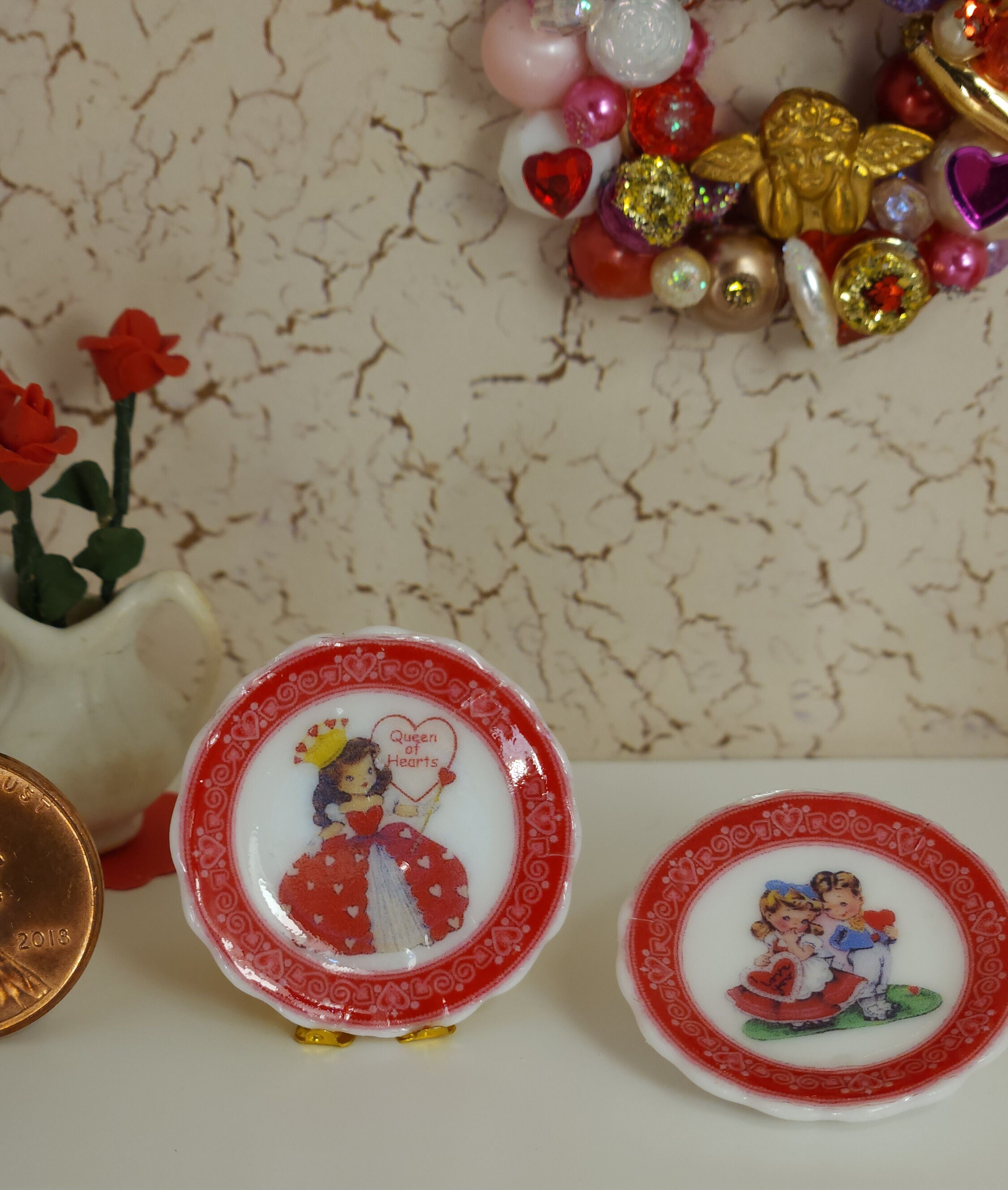 Dollhouse Miniature Valentines Day Plates Set Of 2 1 12 Scale Vintage