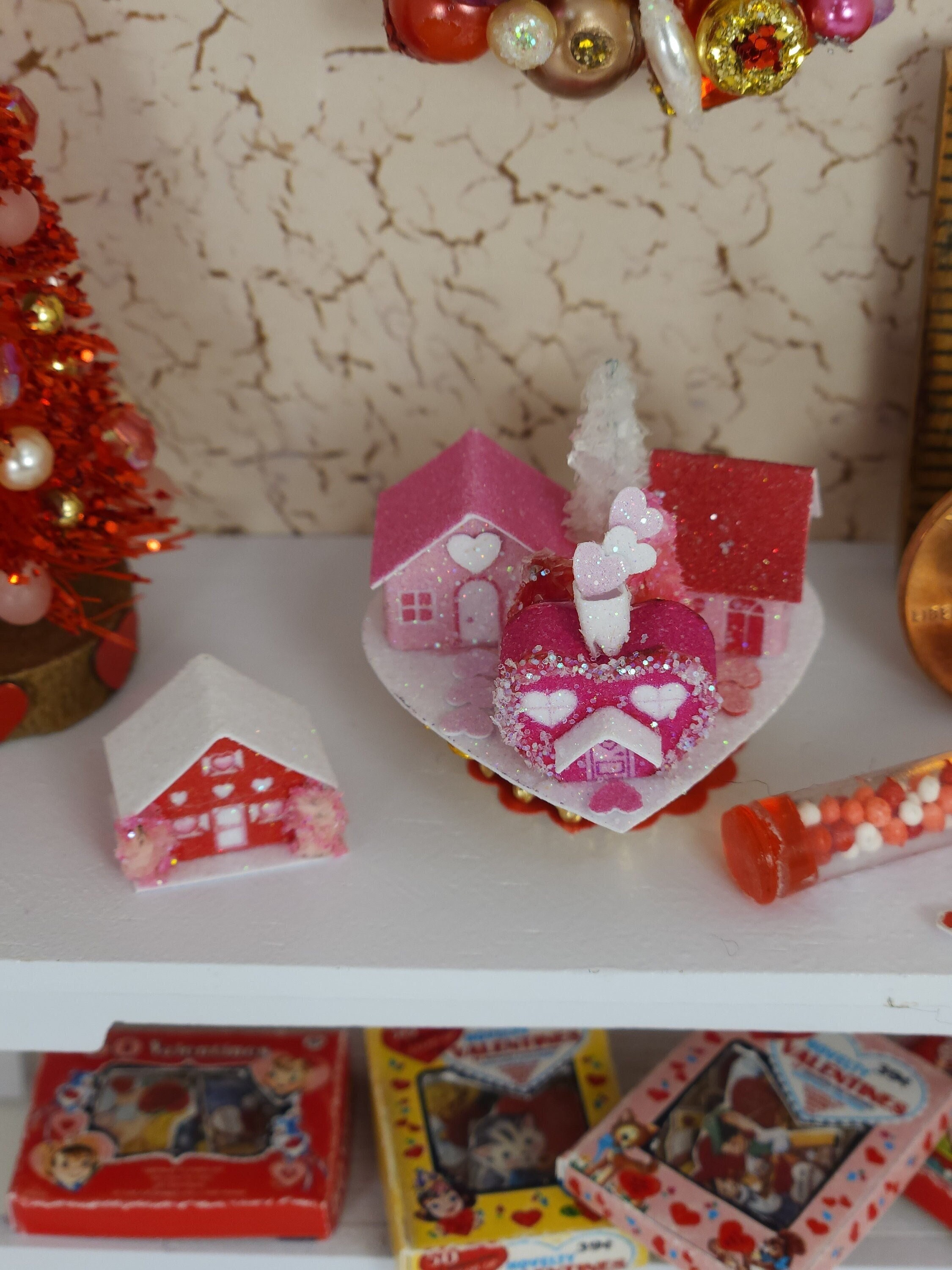 Tiny Miniature Valentine's Day Village 1:12 Scale Dollhouse Glitter ...
