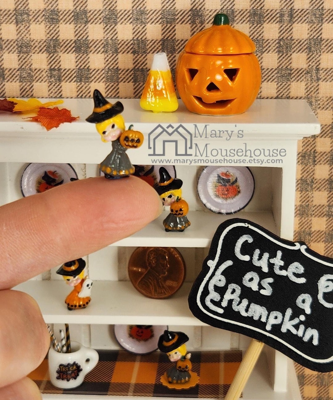 Miniature Halloween Witch Figurine W/ Jack-o-lantern 1:12 Scale ...