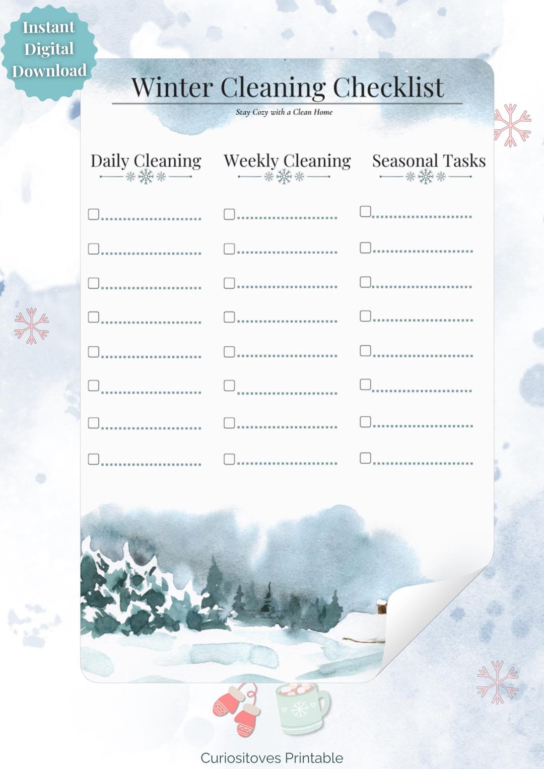 Winter Cleaning Checklist Printable | Daily, Weekly, Seasonal Cleaning ...