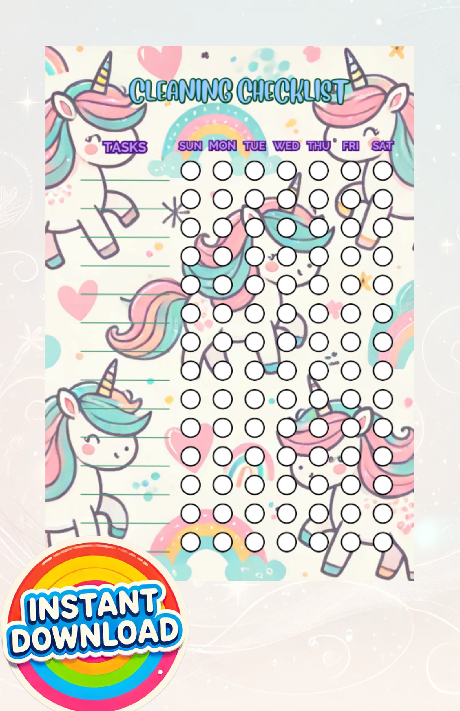 Unicorn Checklist for Kids, Printable Chore Chart Daily Task List Fun ...
