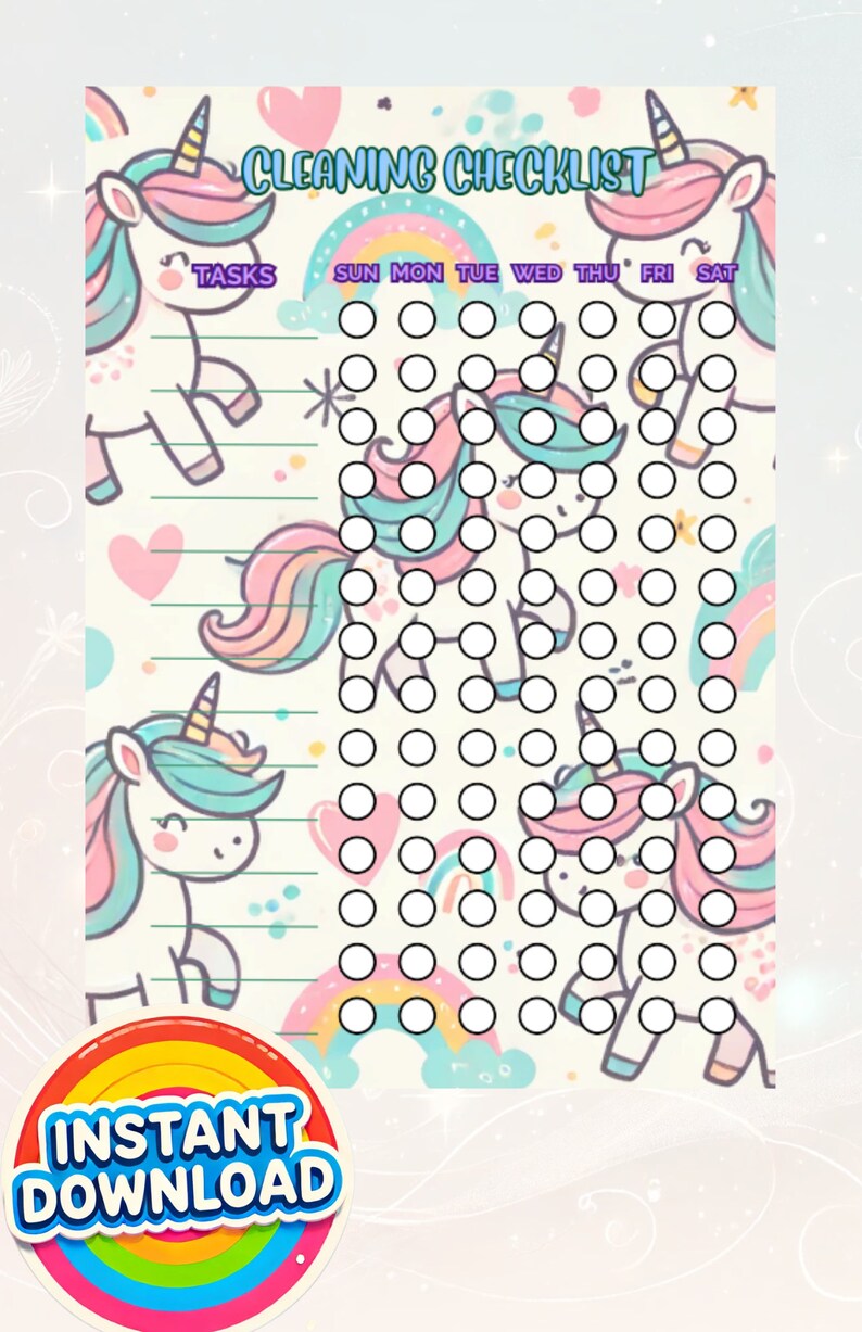 Unicorn Checklist for Kids, Printable Chore Chart - Daily Task List ...