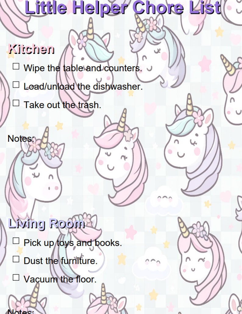 Unicorn Chore Chart for Kids Printable Daily Task List Fun and Colorful ...