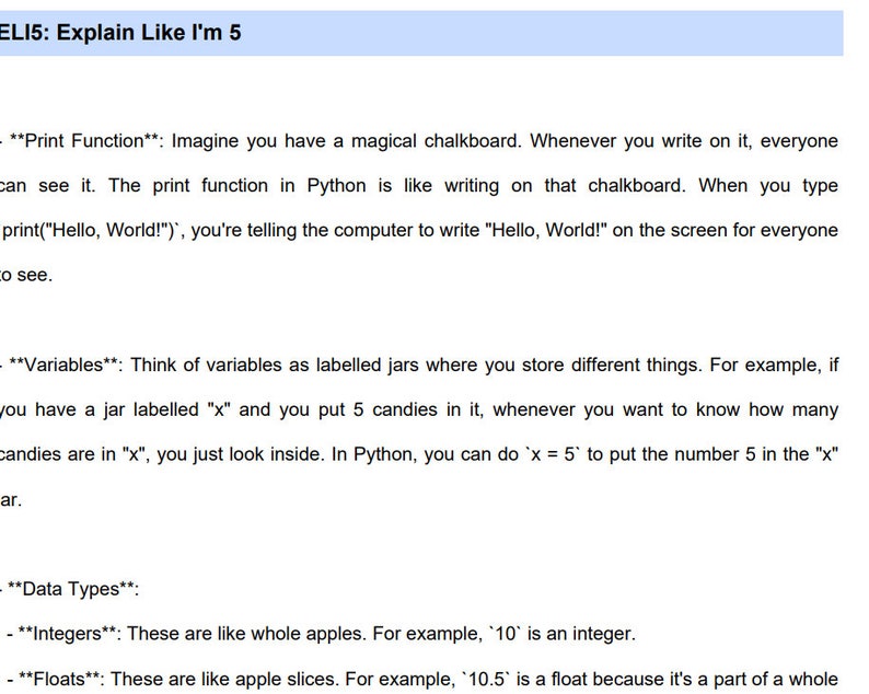 Python Cheat Sheet: ELI5 Guide for Beginners Easy Python Basics and Data Structures Instant ...