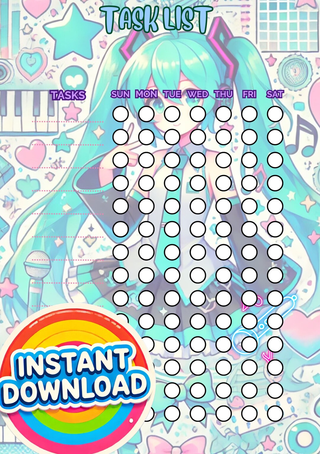 Miku Anime Vocaloid Style Checklist | To-do List Chart for Kids and ...