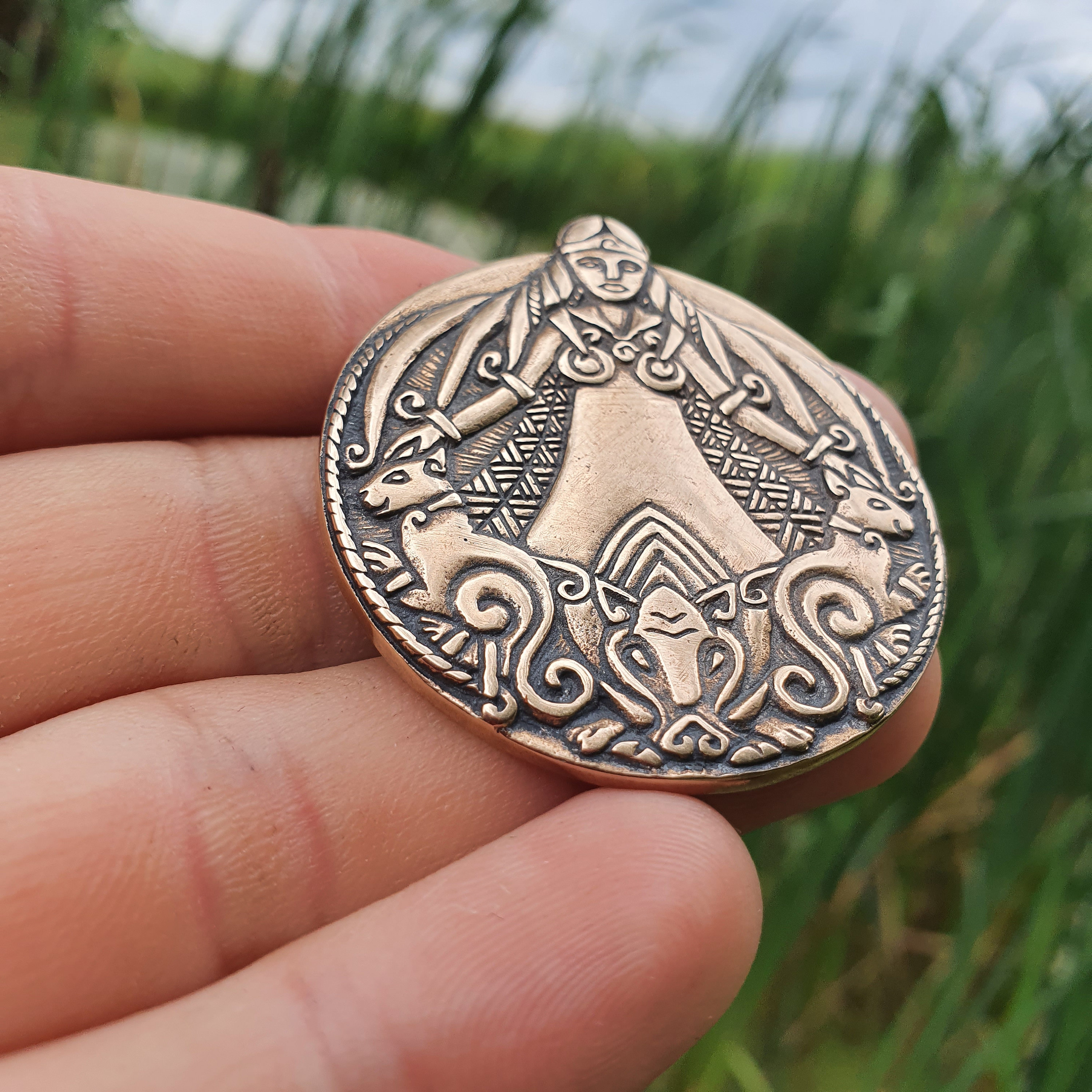 FREYA Viking Goddess Pendant Bronze Vikings Norse Mythology Cat Boar ...