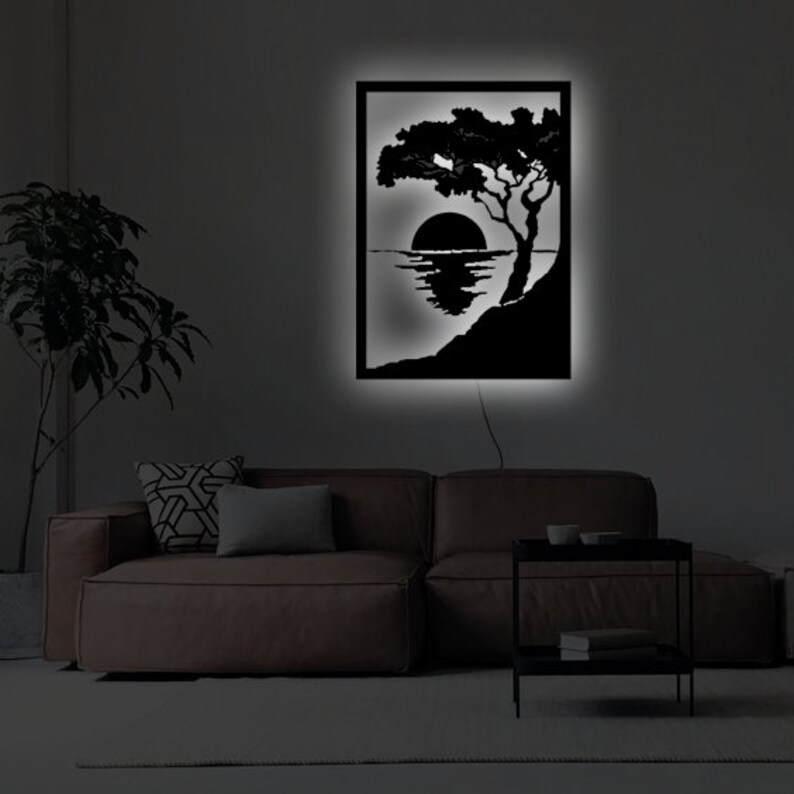 SUNSET Metal Wall Art With Led Light Personalized Name - Etsy