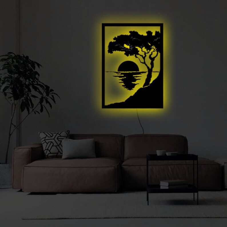 SUNSET Metal Wall Art With Led Light Personalized Name - Etsy