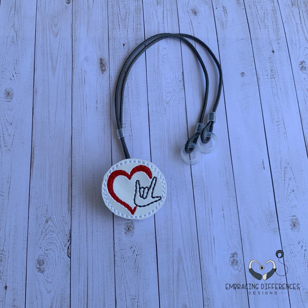 ASL I Love You Sign With Gray Heart Hearing Aid or Cochlear Implant ...