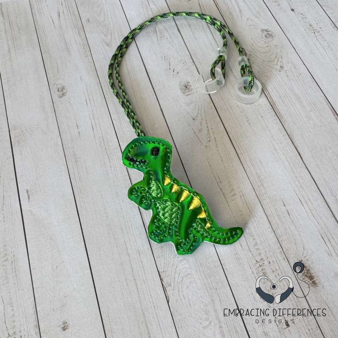 Large Design Green T-rex Dinosaur Hearing Aid or Cochlear Implant Leash ...