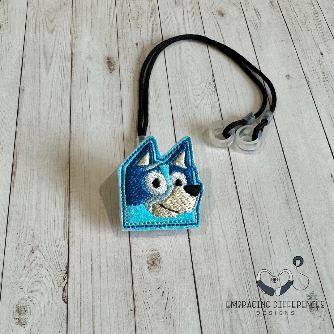 Blue Dog Head on Glitter Vinyl Hearing Aid or Cochlear Implant Leash ...