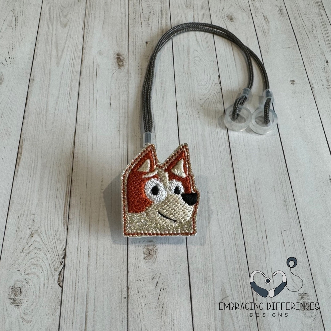 Brown Dog Head on Glitter Vinyl Hearing Aid or Cochlear Implant Leash ...