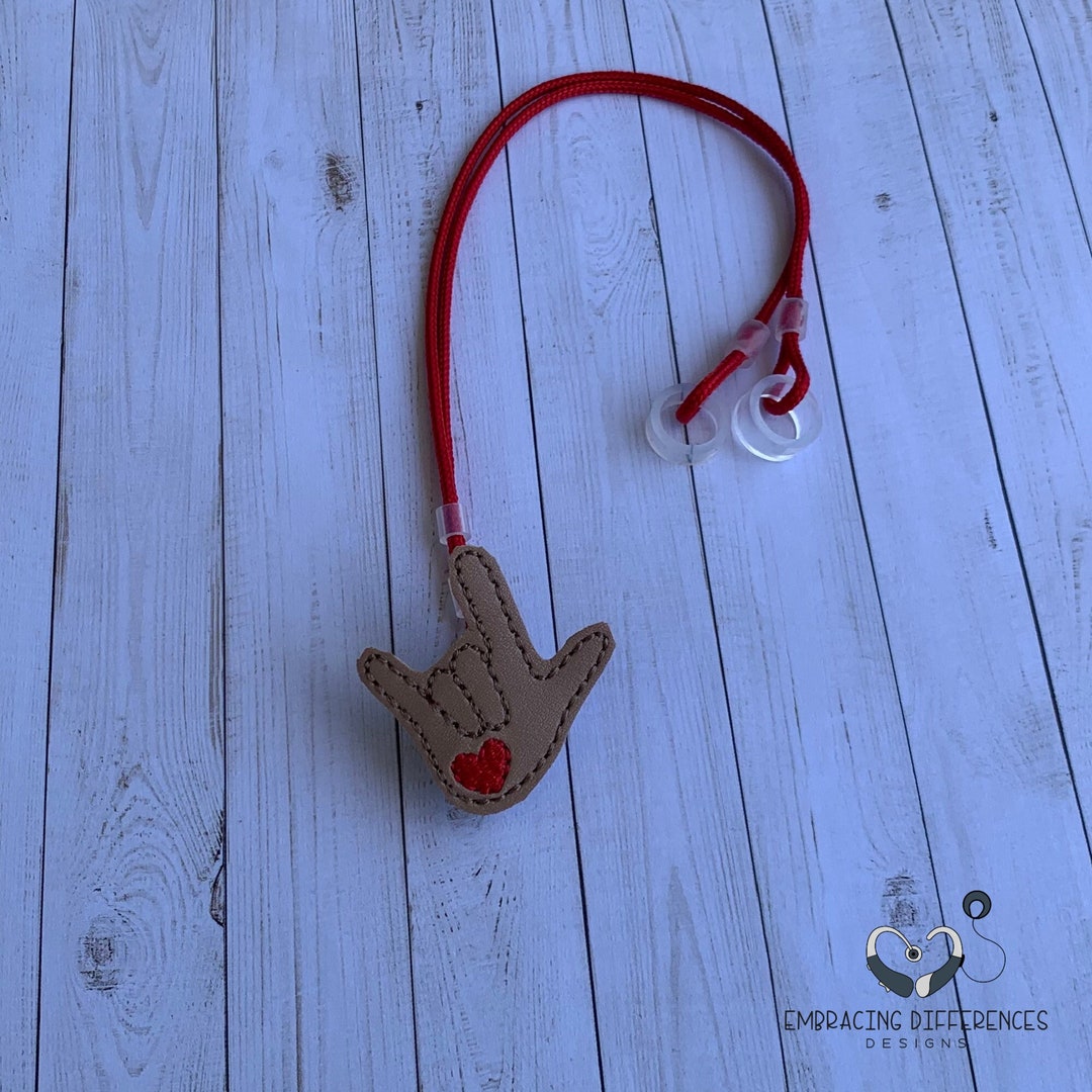 ASL I Love You Sign Hand With Heart Dark Hearing Aid or Cochlear ...
