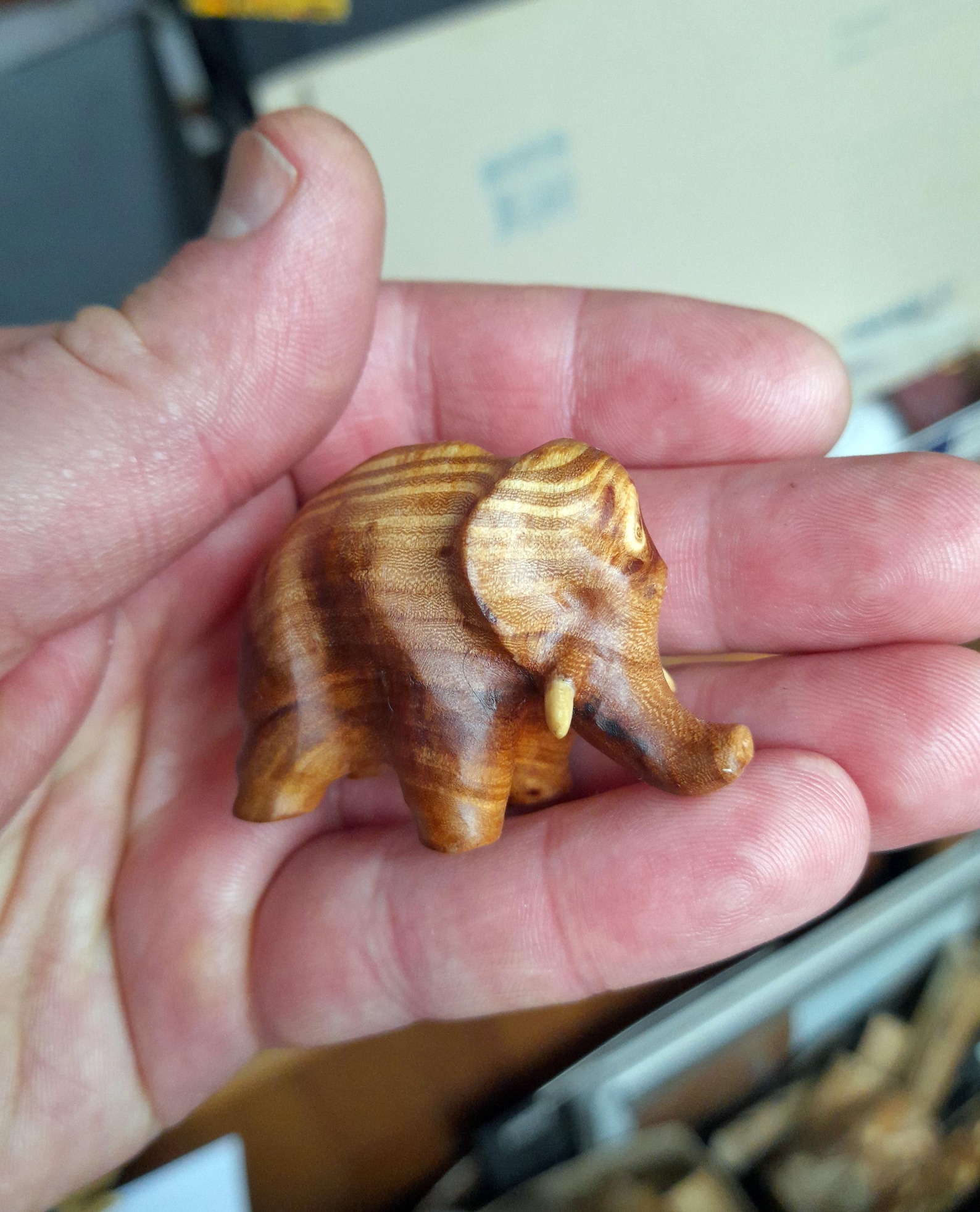 Mammoth Cub Carved From Elm Wood. the Tusks Are Carved From White El ...