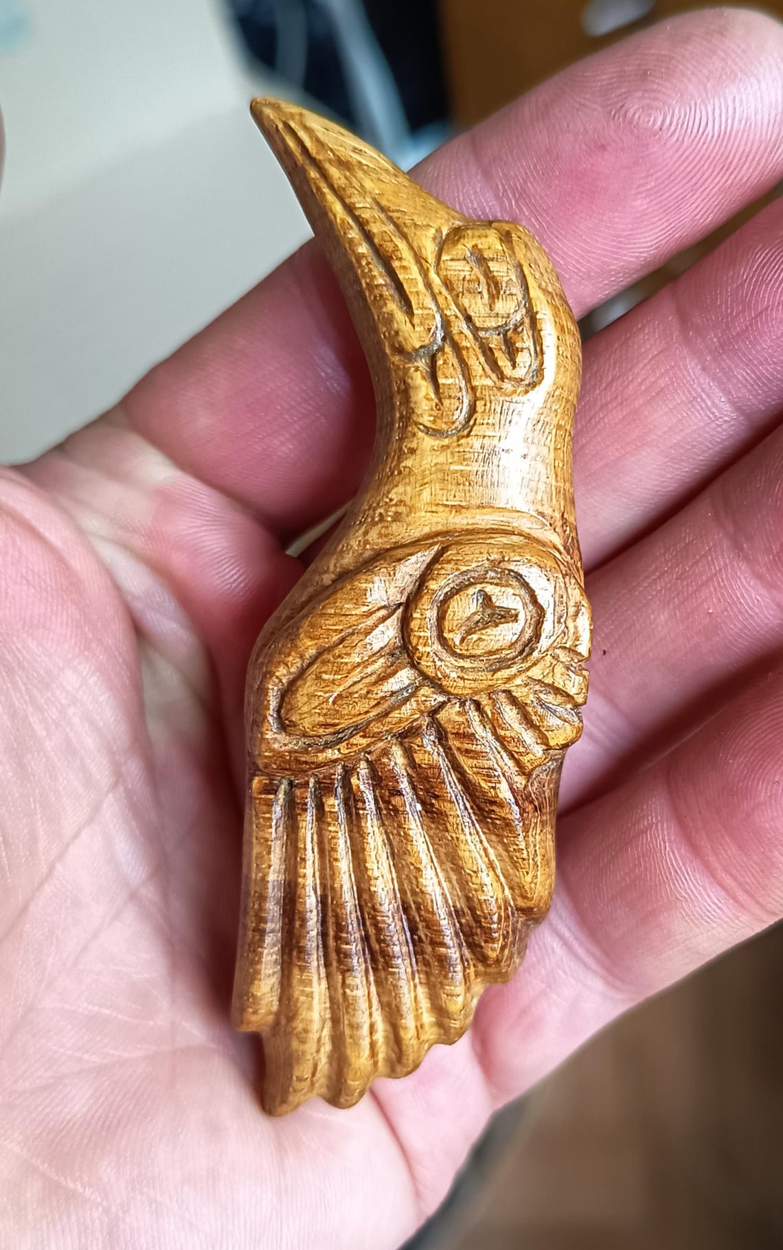 Hand-carved Raven Spirit Totem From Oak Wood | Native American Inspired ...