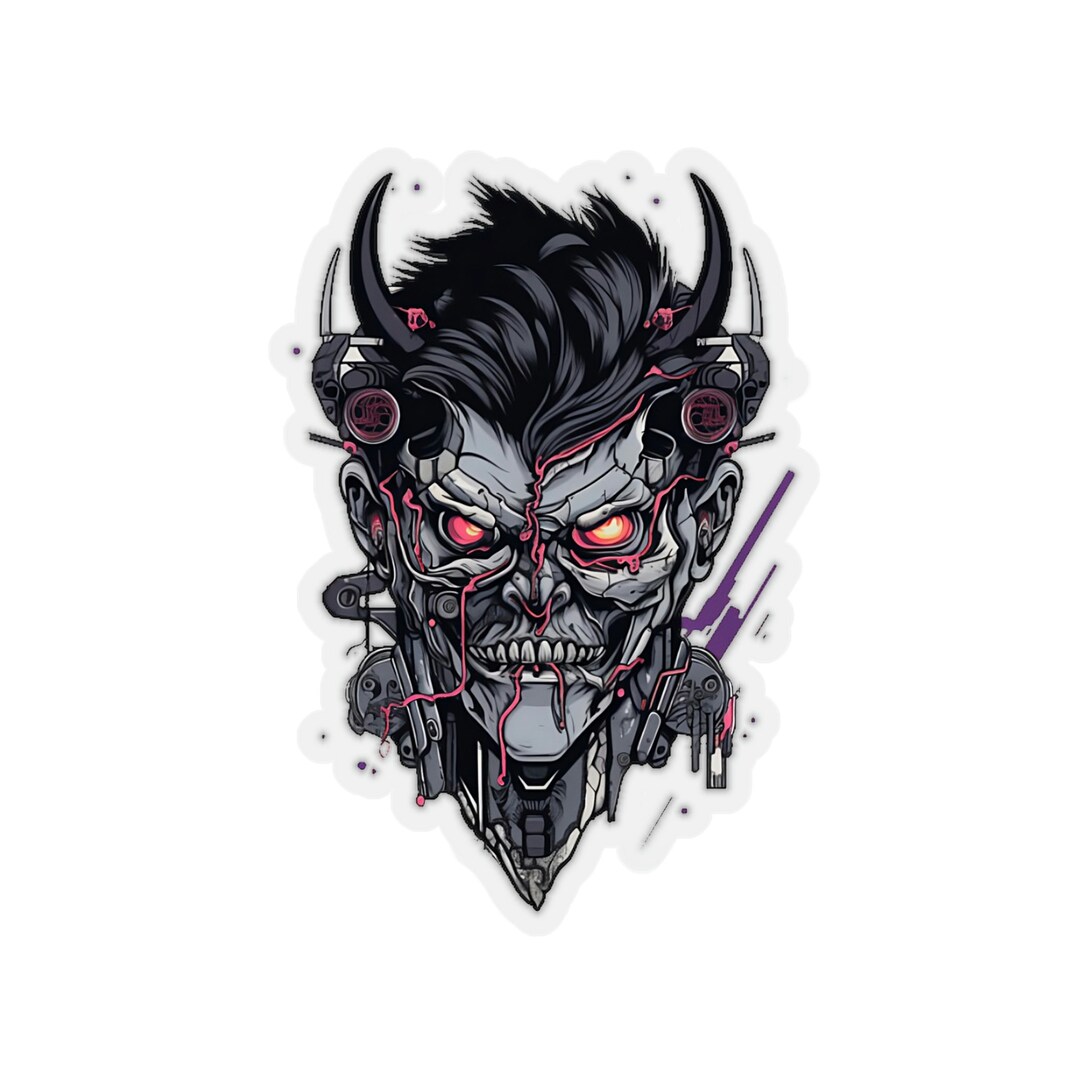 Cyberpunk Japanese Oni Mask Sticker, Futuristic Dark Cyborg Decal ...