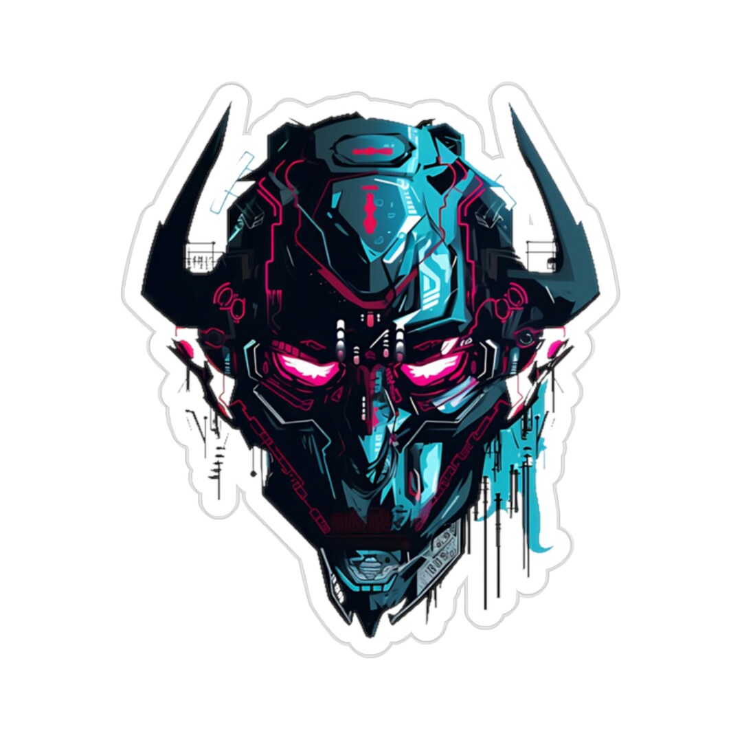Cyberpunk Robot Head Sticker, Dark Cyborg Futuristic Decal, Sci-fi Mens ...