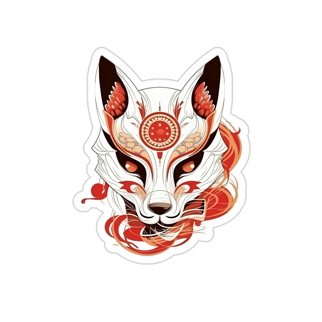 Japanese Kitsune Mask Sticker, Fantasy Gamer Yokai Decal, Japan ...