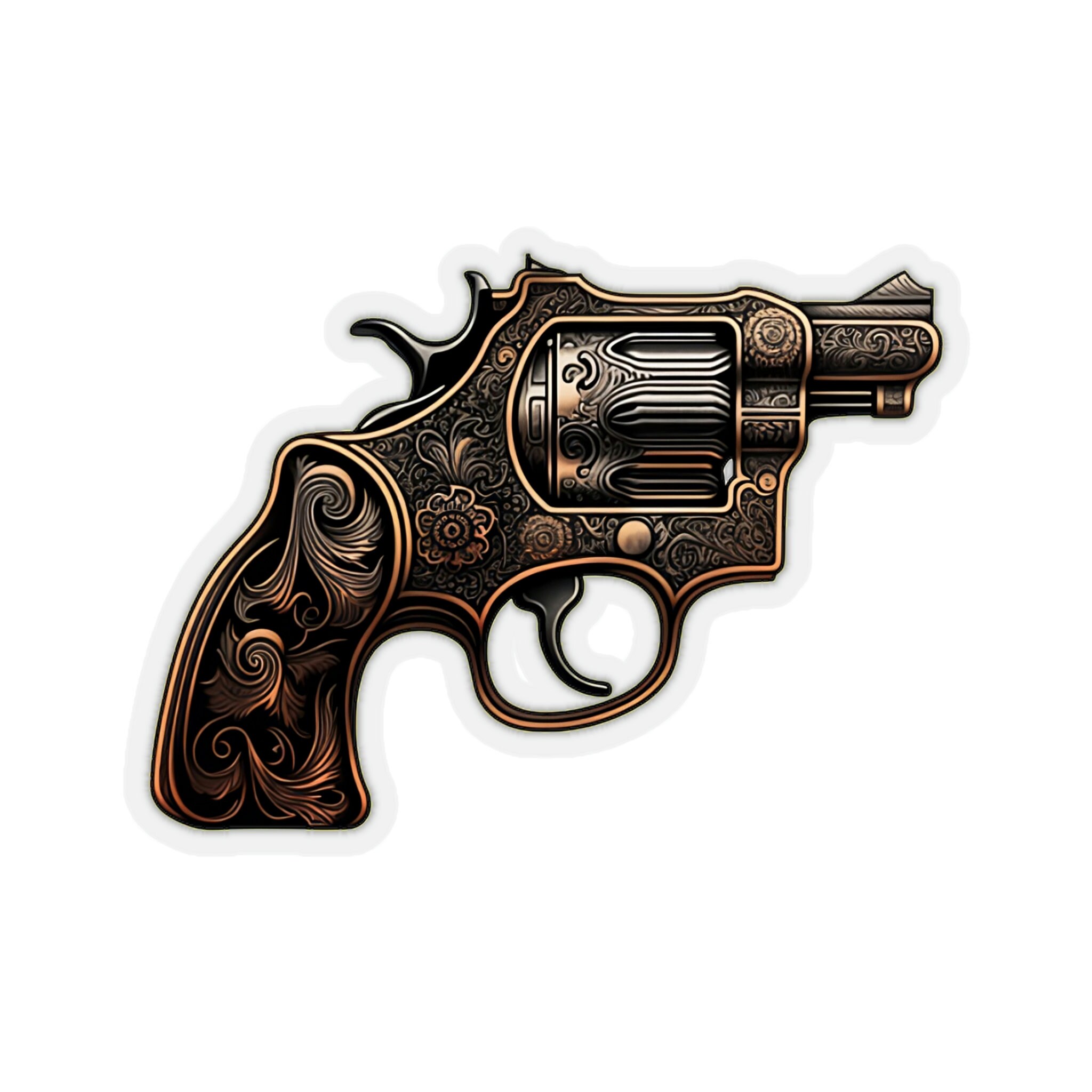 Steampunk Engraved Revolver Sticker, Gamer Pistol Decal, Mens Womens ...