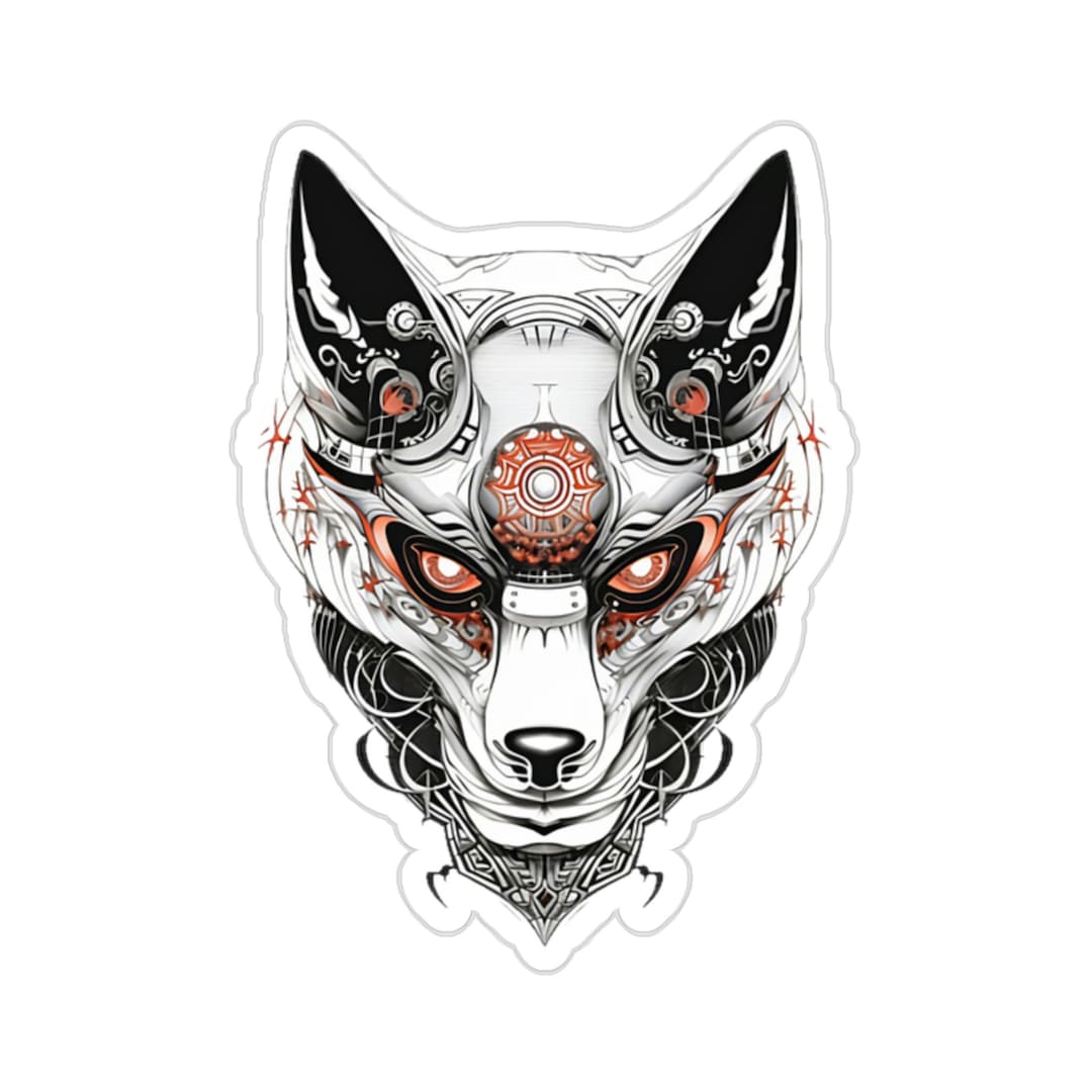 Cyberpunk Japanese Kitsune Helmet Sticker, Cyborg Futuristic Sci-fi ...