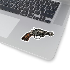 Fancy Engraved Revolver Sticker, Gamer Pistol Steampunk Decal, Mens ...