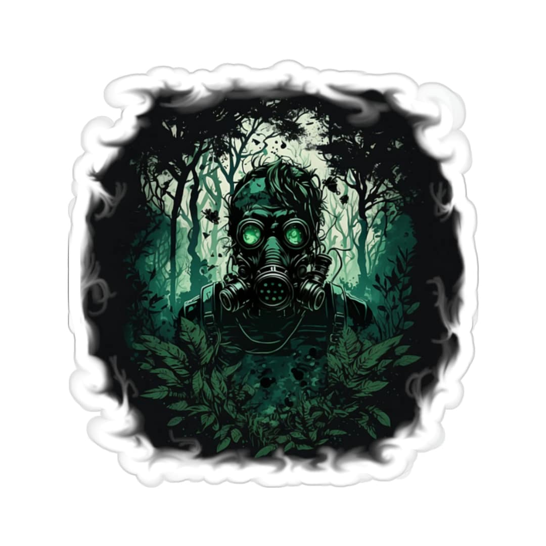 Apocalypse Gas Mask Sticker, Dark Foggy Anime Zombie Forest Decal, Mens ...