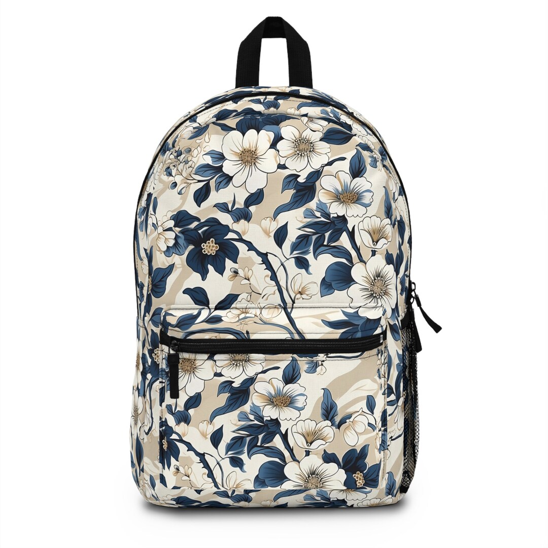 Blue Japanese Flowers Waterproof Backpack, Gamer Girl Backpacks, Girls ...