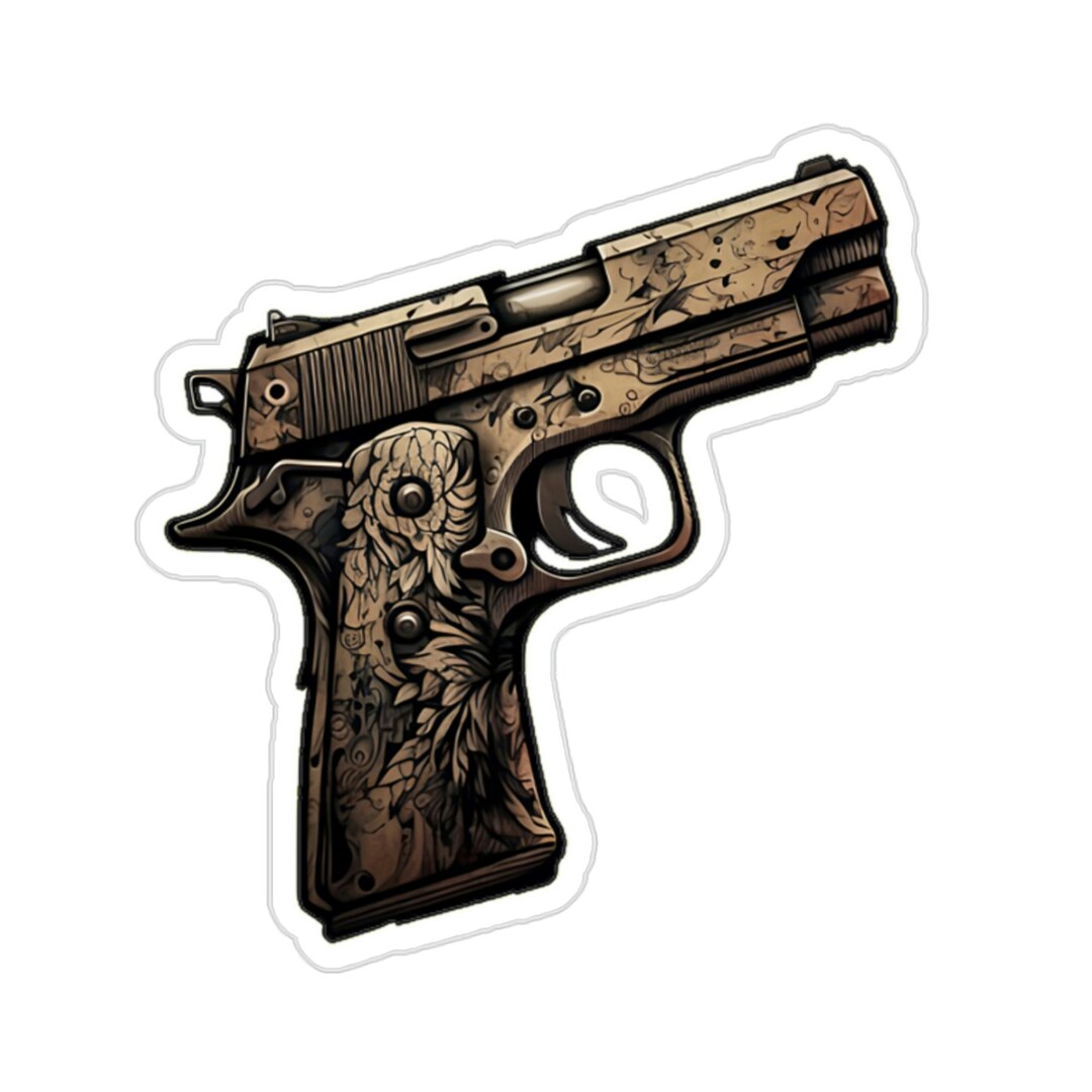 Steampunk Engraved Pistol Sticker, Gamer Fancy Semi-auto Decal, Mens ...