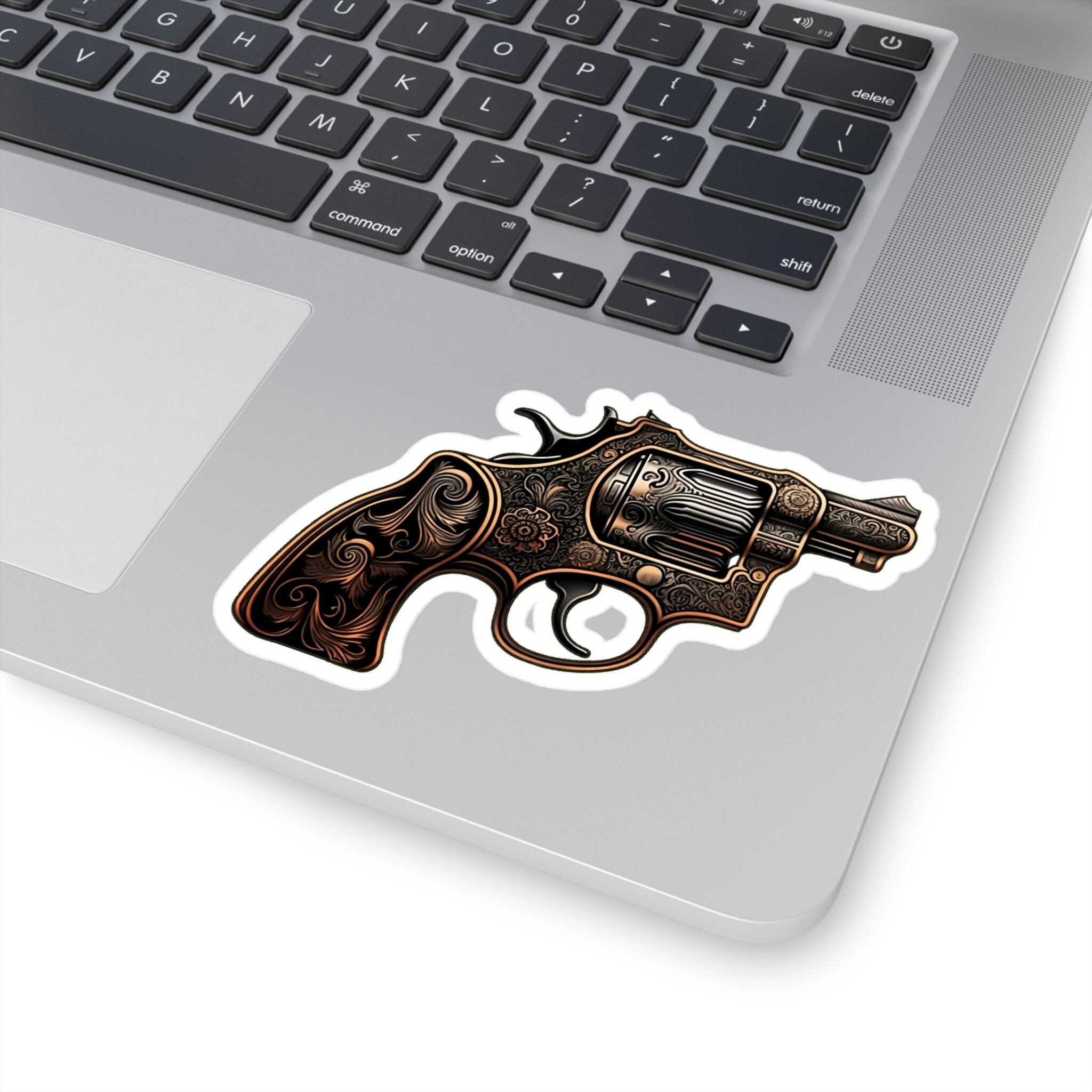 Steampunk Engraved Revolver Sticker, Gamer Pistol Decal, Mens Womens ...