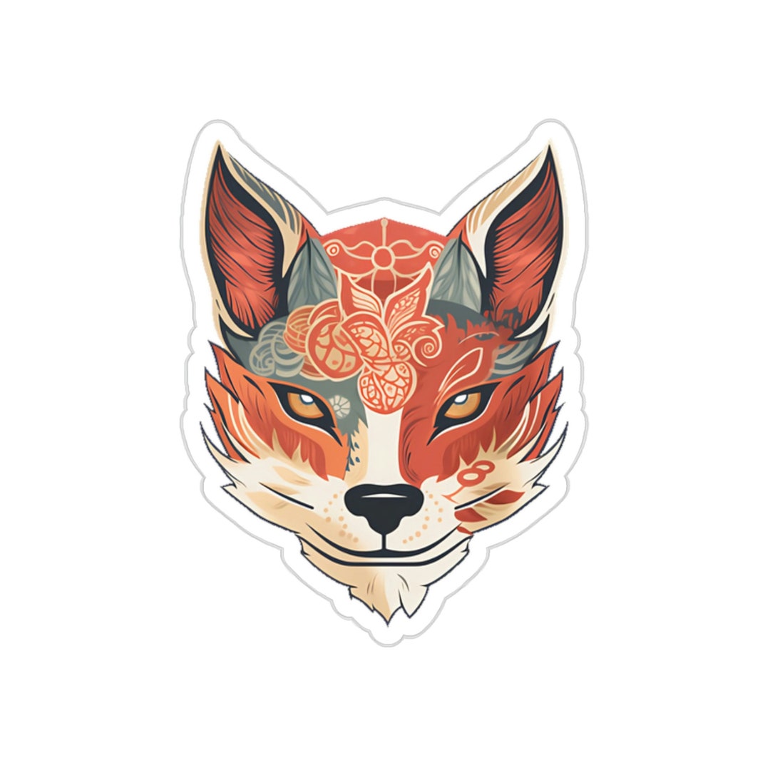 Japanese Kitsune Helmet Sticker, Fantasy Gamer Yokai Decal, Japan ...