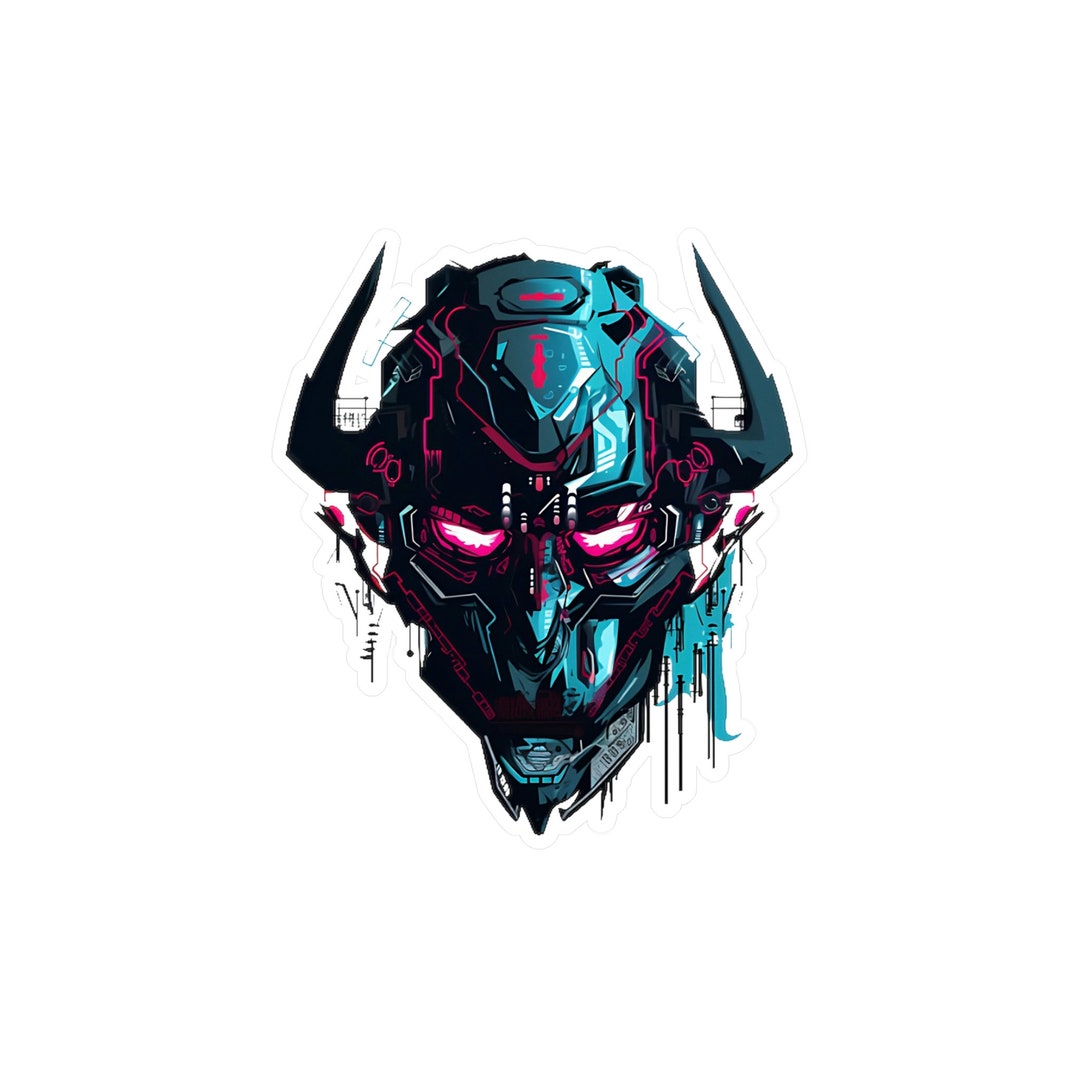 Cyberpunk Robot Water Resistant Decal, Cyborg Futuristic Head Sticker ...