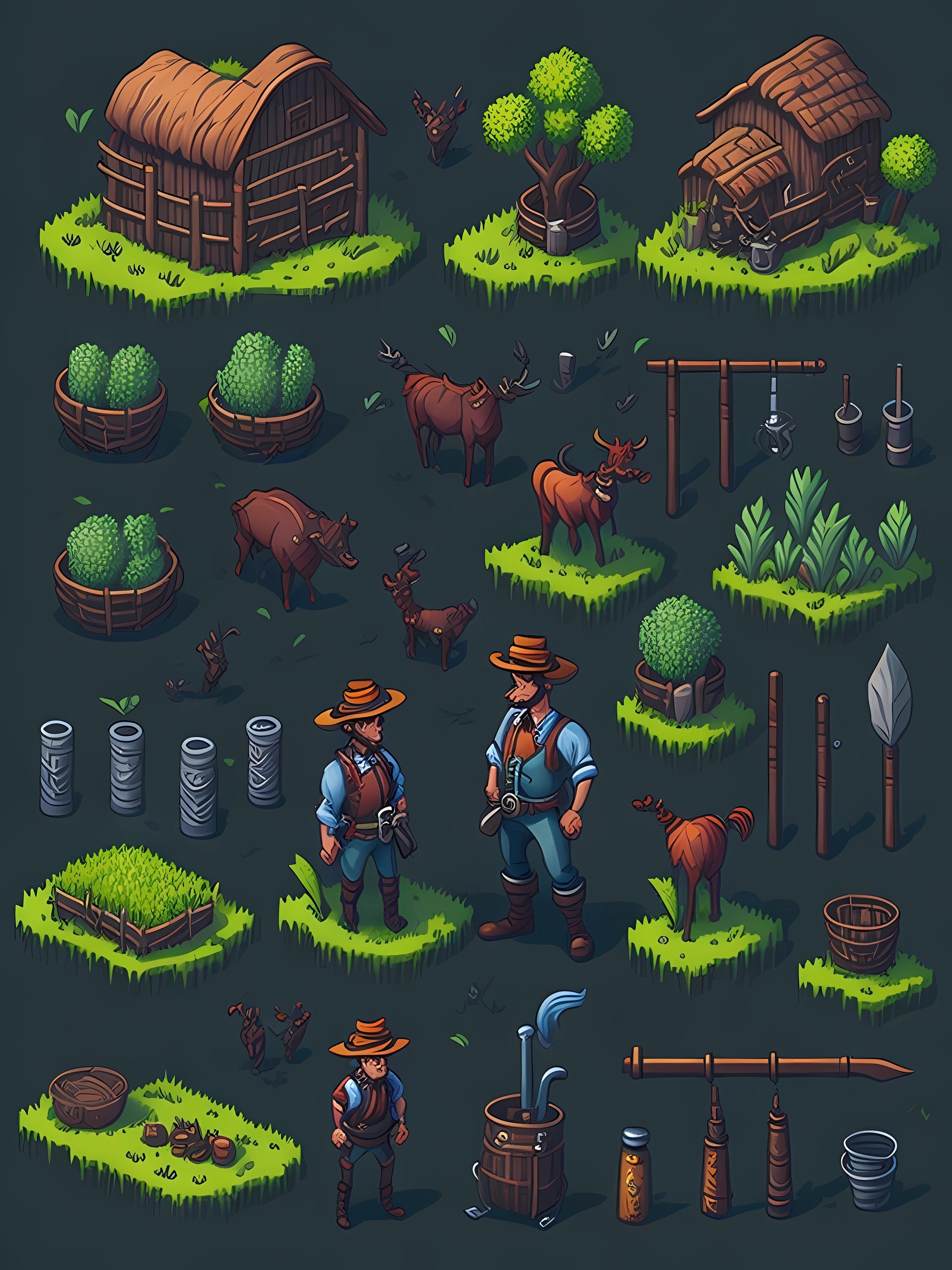 A Cheerful 2D Sprite Sheet for a Farming-high Quality Clip Art - Etsy ...