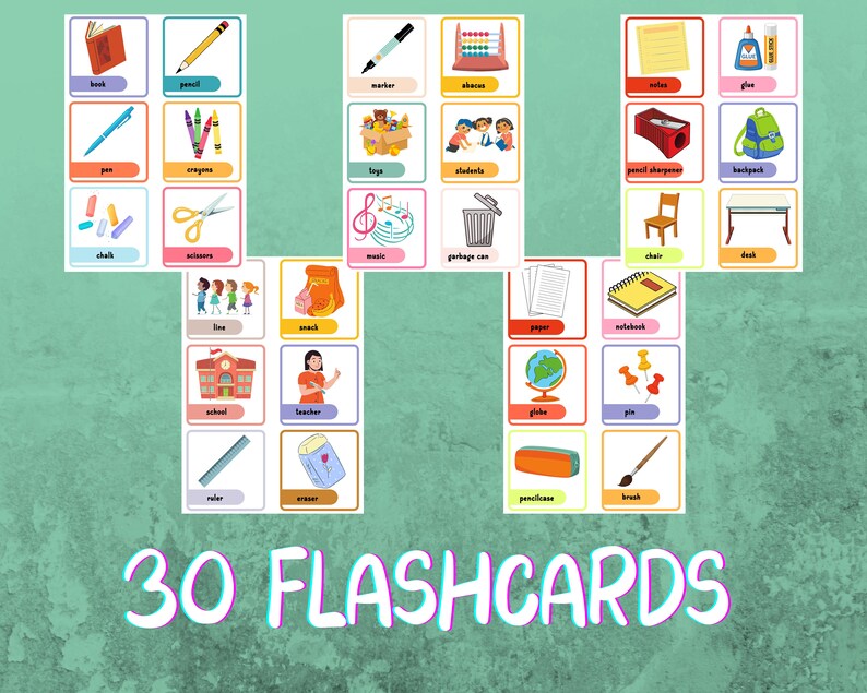 Back to School Bundle for Kids, School Supplies Flashcards for Toddlers ...