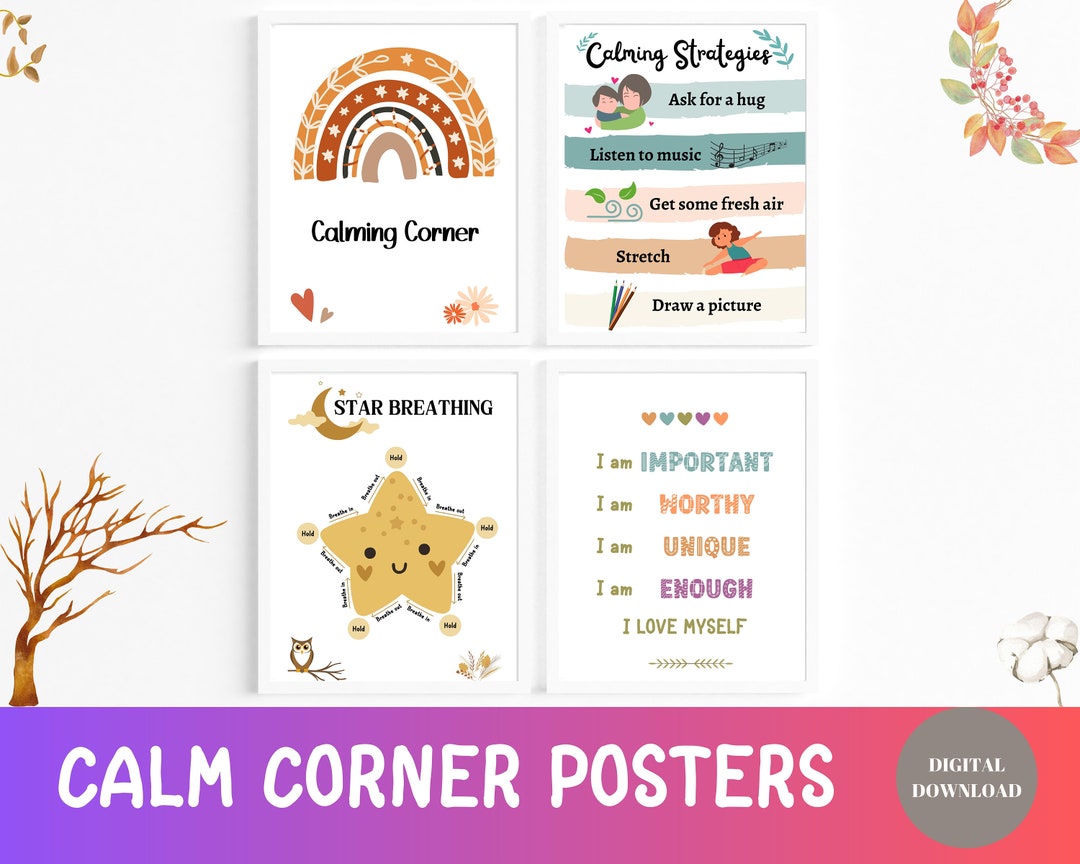 Set of 4 Calm Down Corner Posters, Boho Calming Corner Bundle Decor ...
