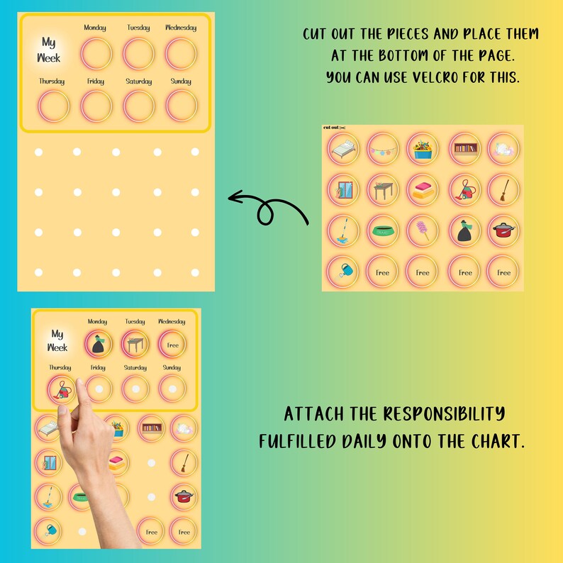 Kids Responsibility-chore Cards and Chart, Preschool Daily Chores ...