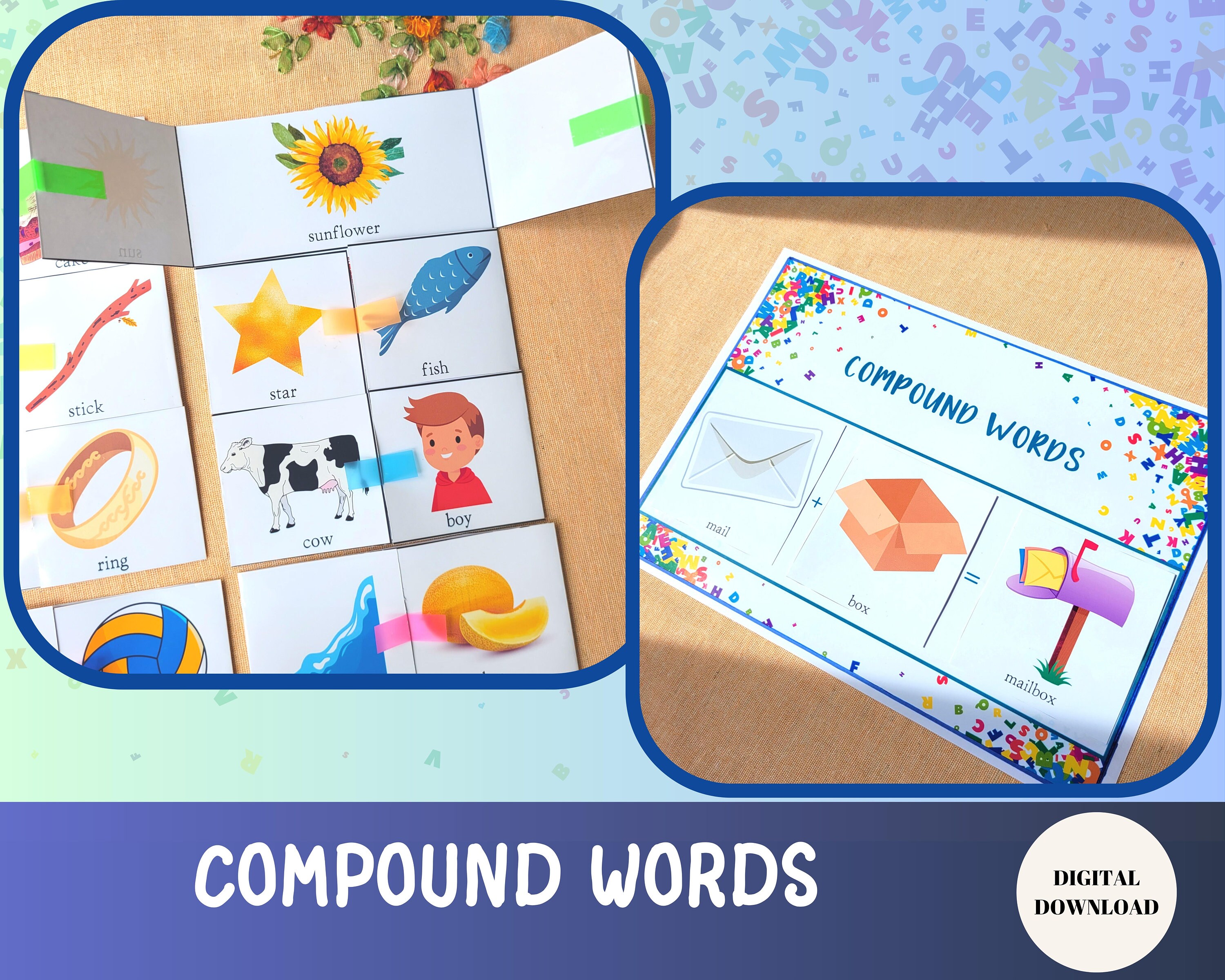 Compound Words Activity Pages Cards, Phonics Game, Kindergarten, First ...