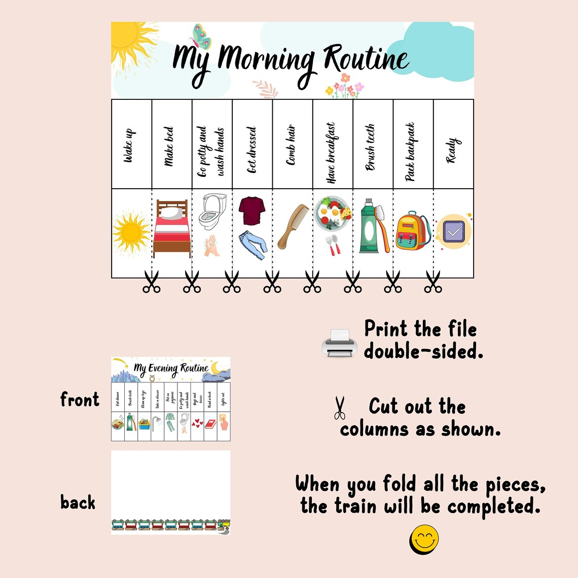 Routine Chart for Kids, Daily Responsibilities Printable Checklist ...