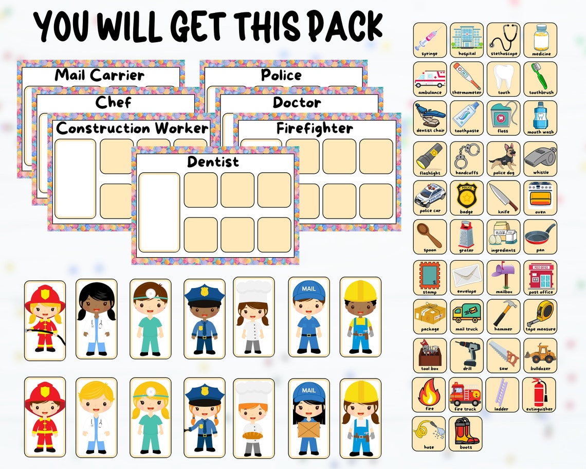 Community Helpers Toddler Sorting Activity, Professions Printable for ...