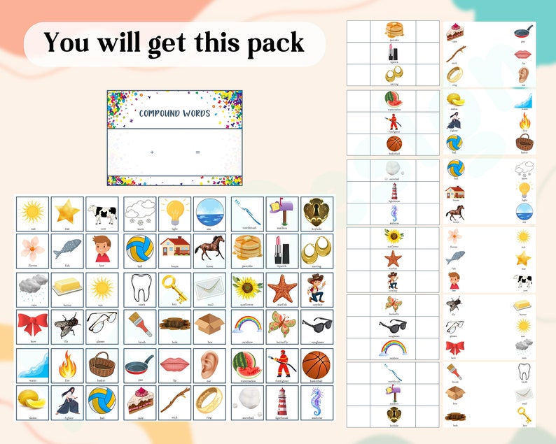 Compound Words Activity Pages Cards, Phonics Game, Kindergarten, First ...