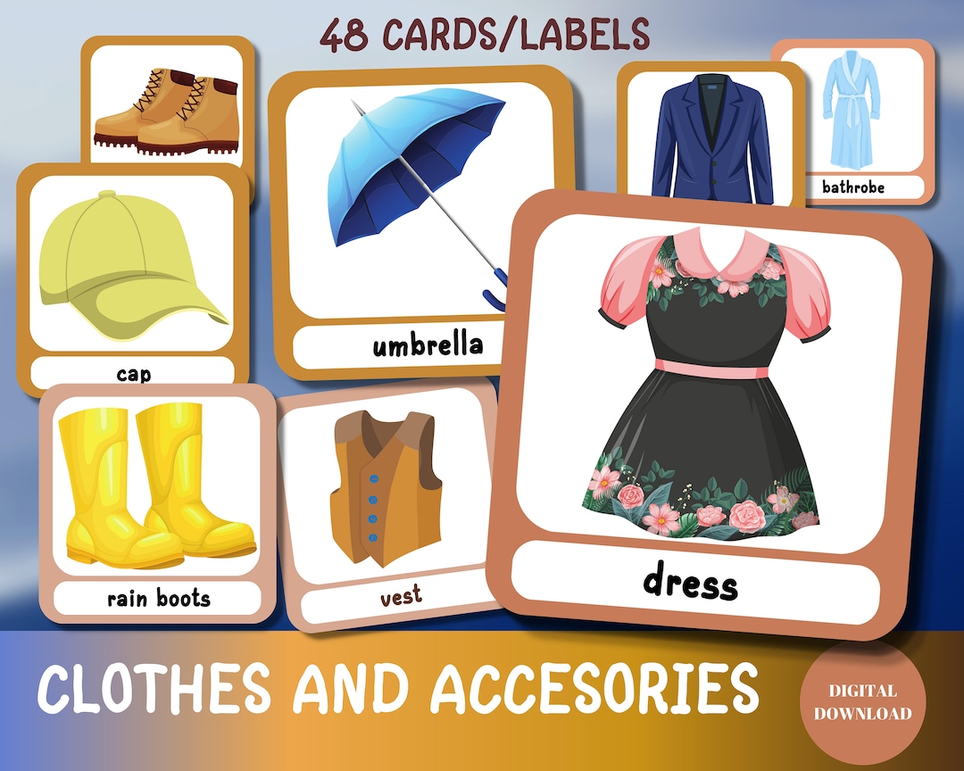 Clothes and Accessories Printable Flashcards/drawer Labels for Kids ...